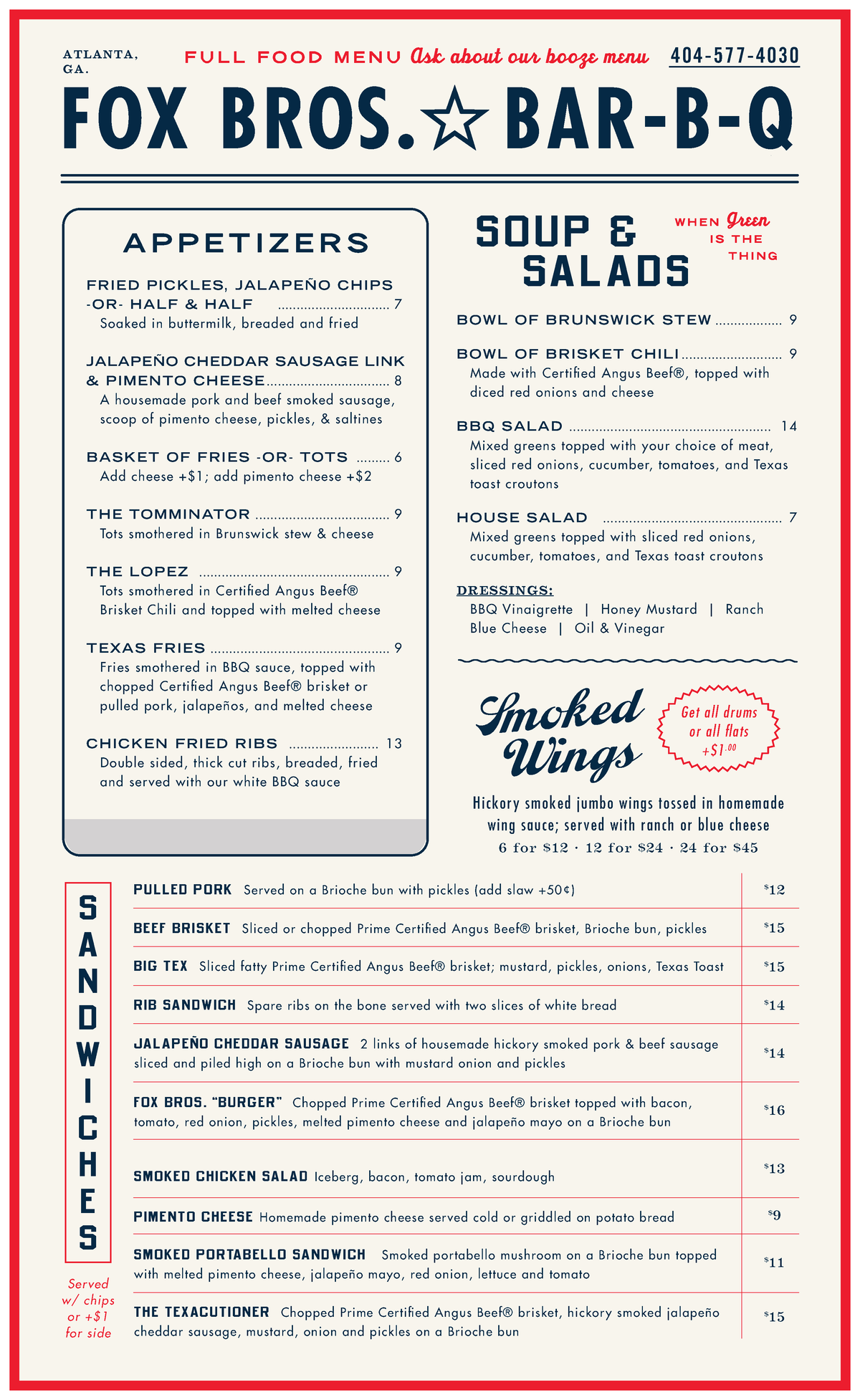 Fox-bros dekalb-menu-food - SOUP & SALADS S A N D W I C H E S Get all ...