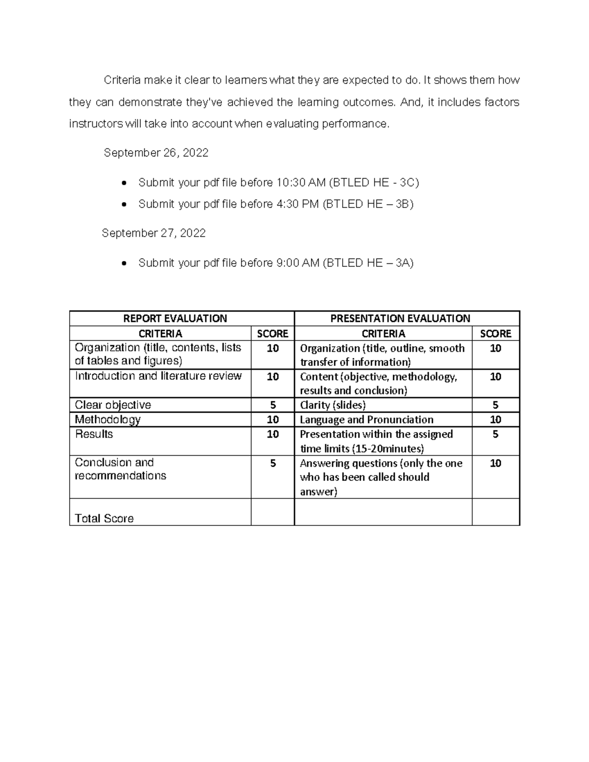 Criteria - to guide you in your study - Criteria make it clear to ...