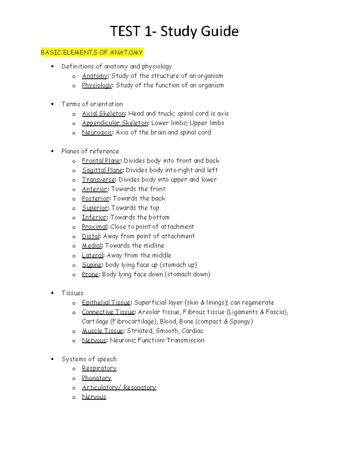 Test 1 SG - Study guide for Test 1. Used the powerpoints to get these ...