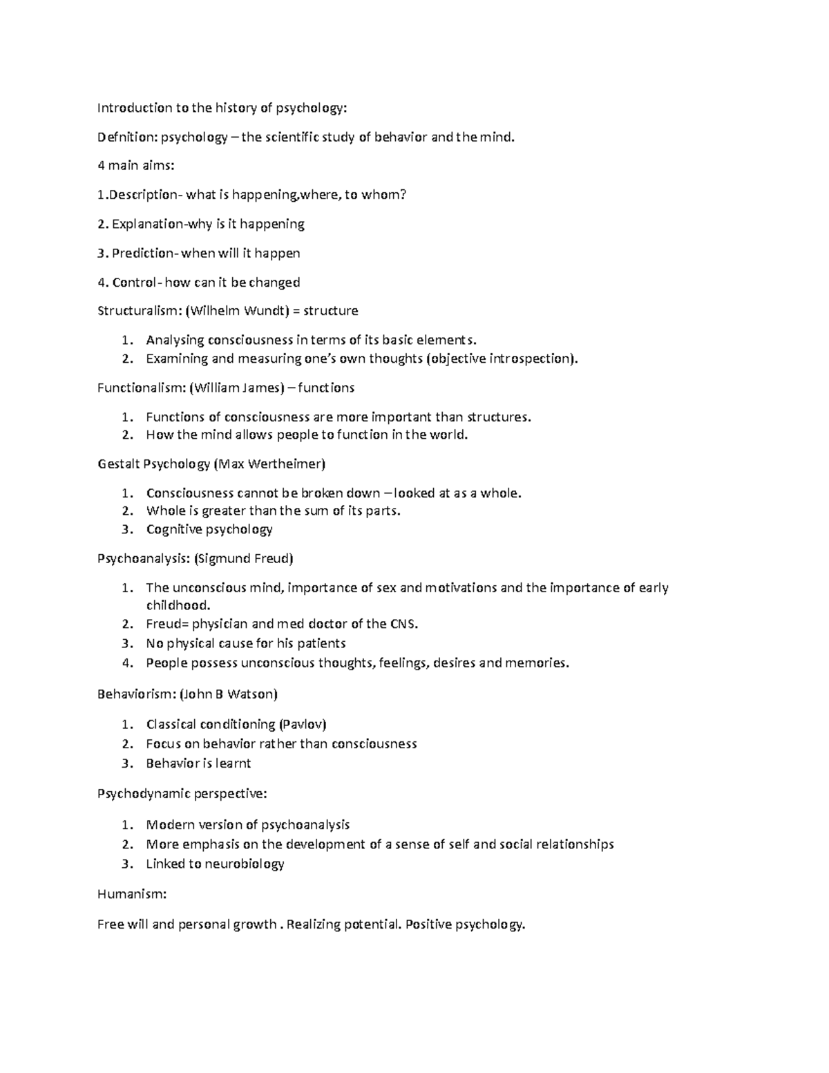 Intro to psych notes - Introduction to the history of psychology ...