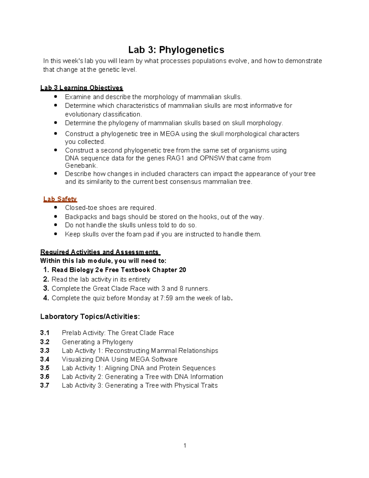 Phylogenetics 2024Sp-1 - Lab 3: Phylogenetics In this week's lab you will learn by what ...