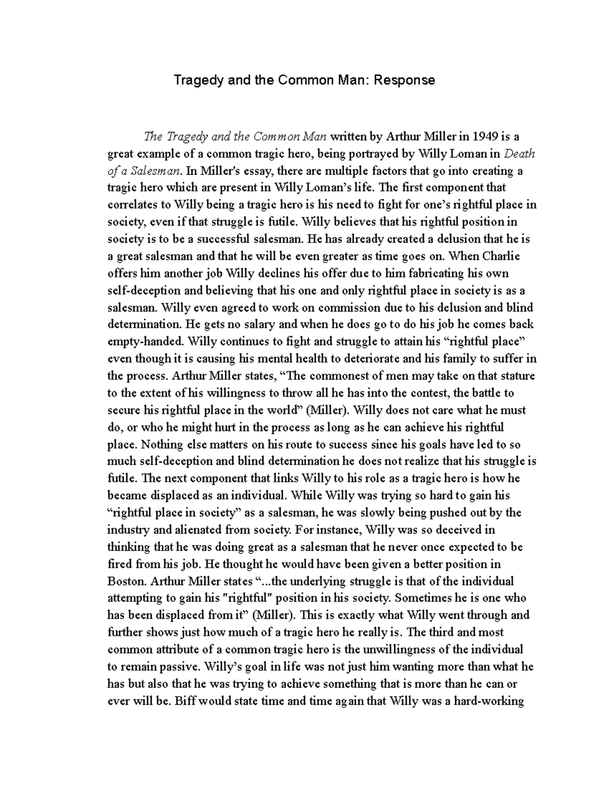 Tragedy and the common man Response - Tragedy and the Common Man ...