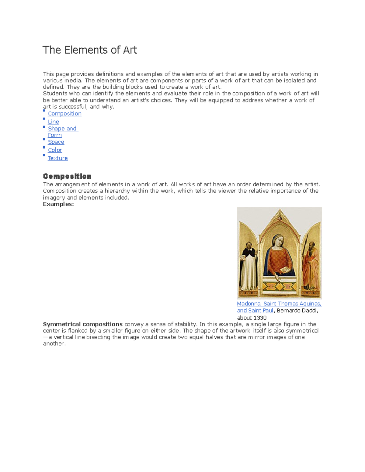 The Elements of Art - None - The Elements of Art This page provides ...