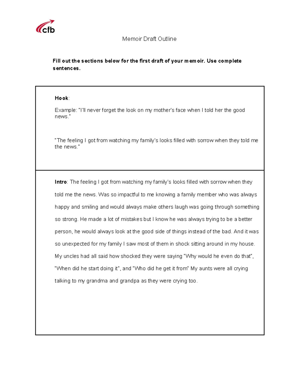 Copy of Memoir Draft Outline - Memoir Draft Outline Fill out the ...