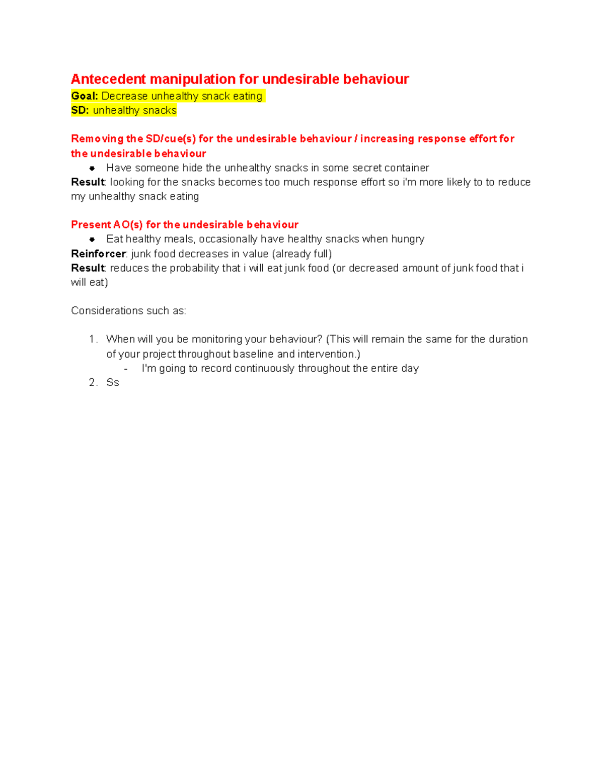 PSYC 385 behaviour change unhealthy snacking - Antecedent manipulation ...