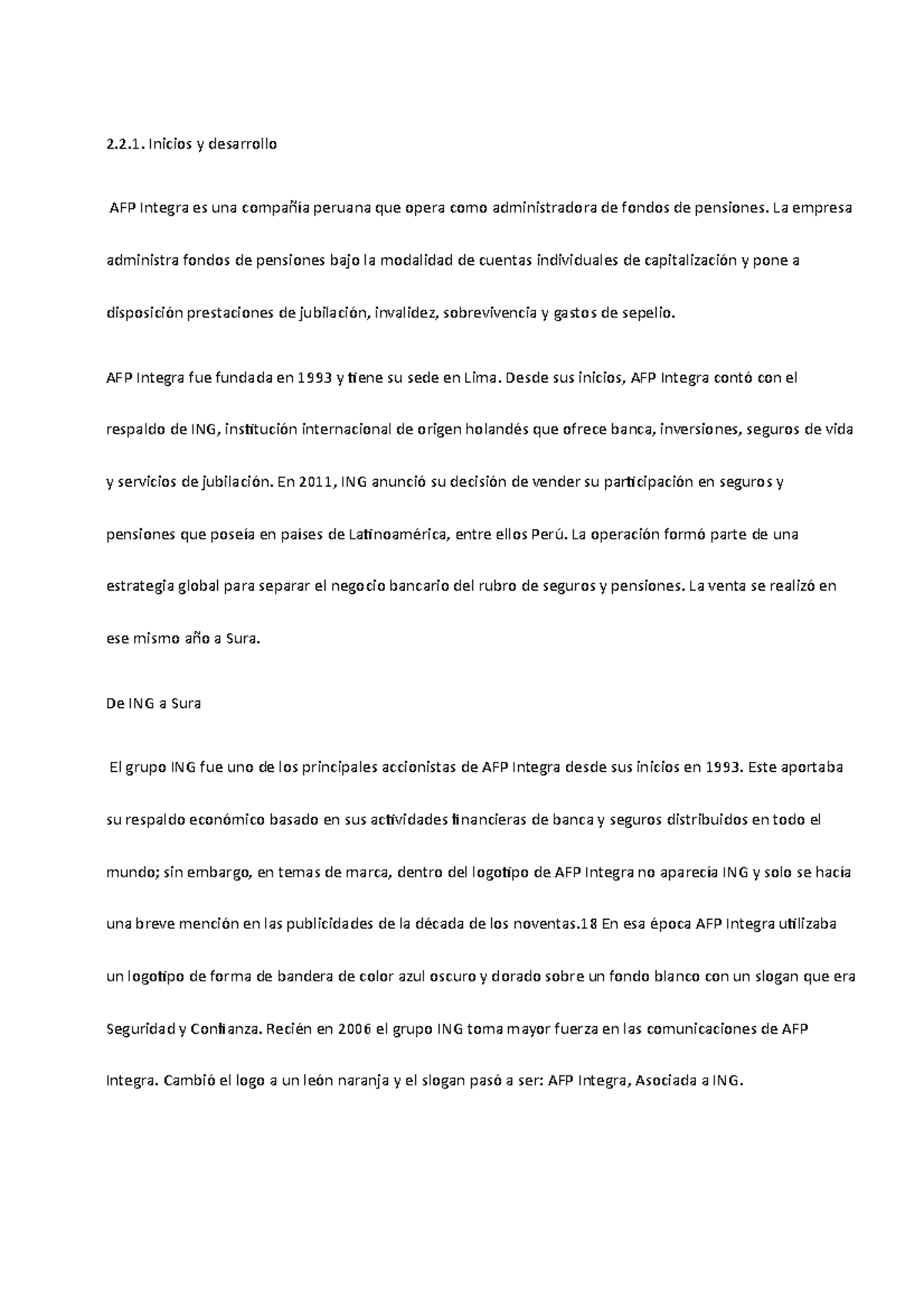 Analisis DE Ratios - 2.2. Inicios y desarrollo AFP Integra es una ...