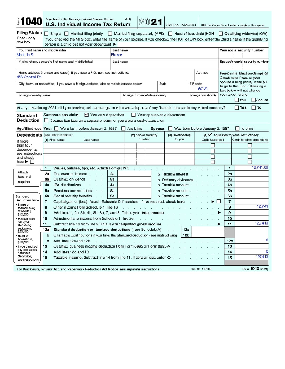 1040 for melinda pdf - yea - Form 1040 U. Individual Income Tax Return ...