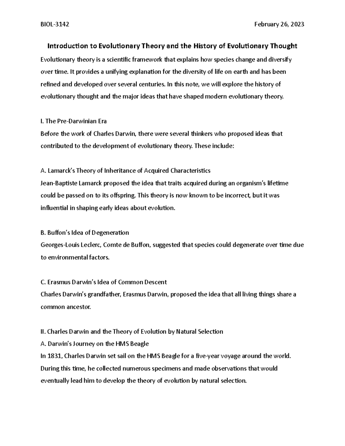 Introduction to Evolutionary Theory and the History of Evolutionary ...