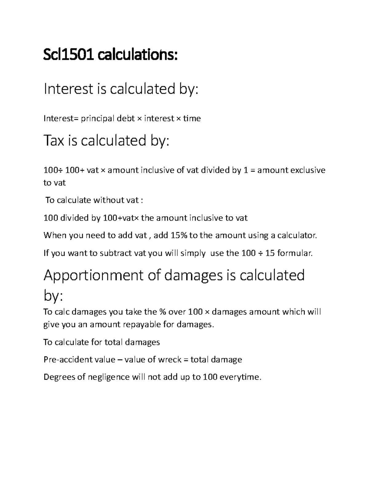 Scl1501 calc - calculation formula's - Scl1501 calculations: Interest ...
