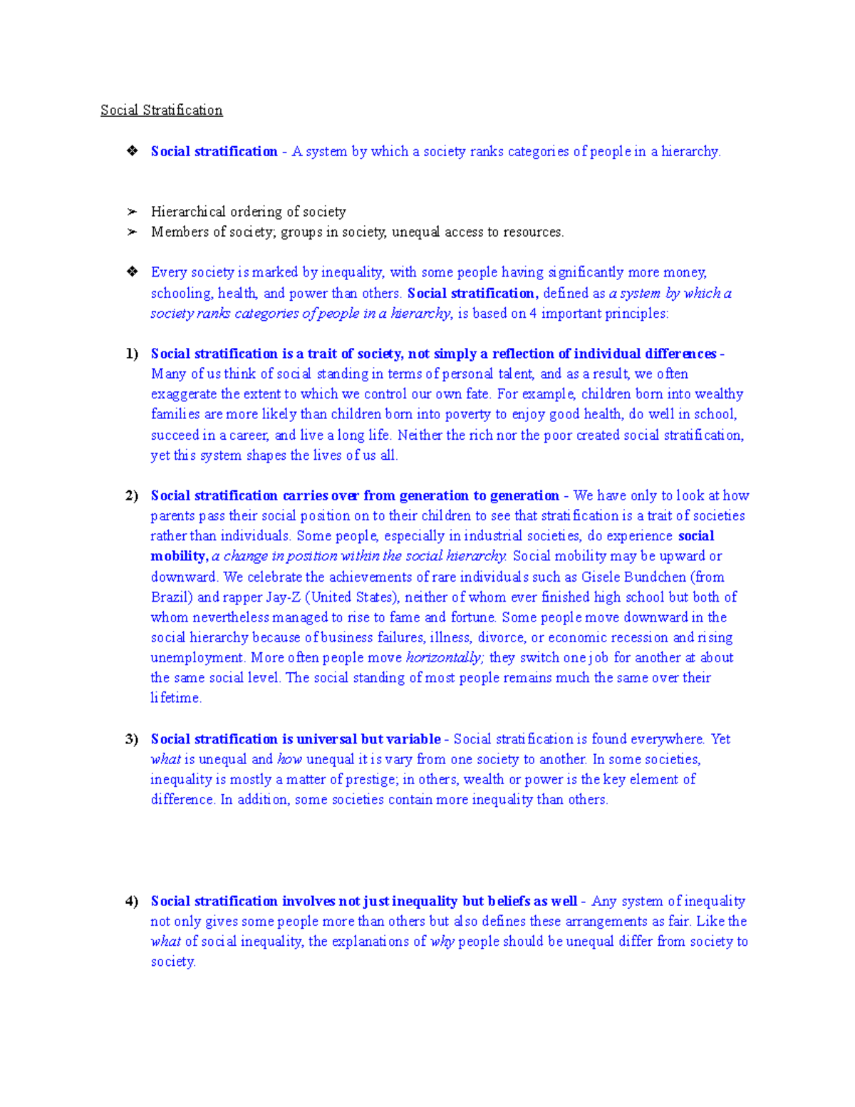 Lecture Notes - Social Stratification, Social-Conflict Theory, Poverty ...