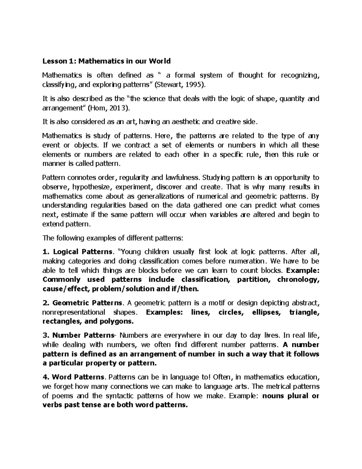 Introduction - Lesson 1: Mathematics in our World Mathematics is often ...