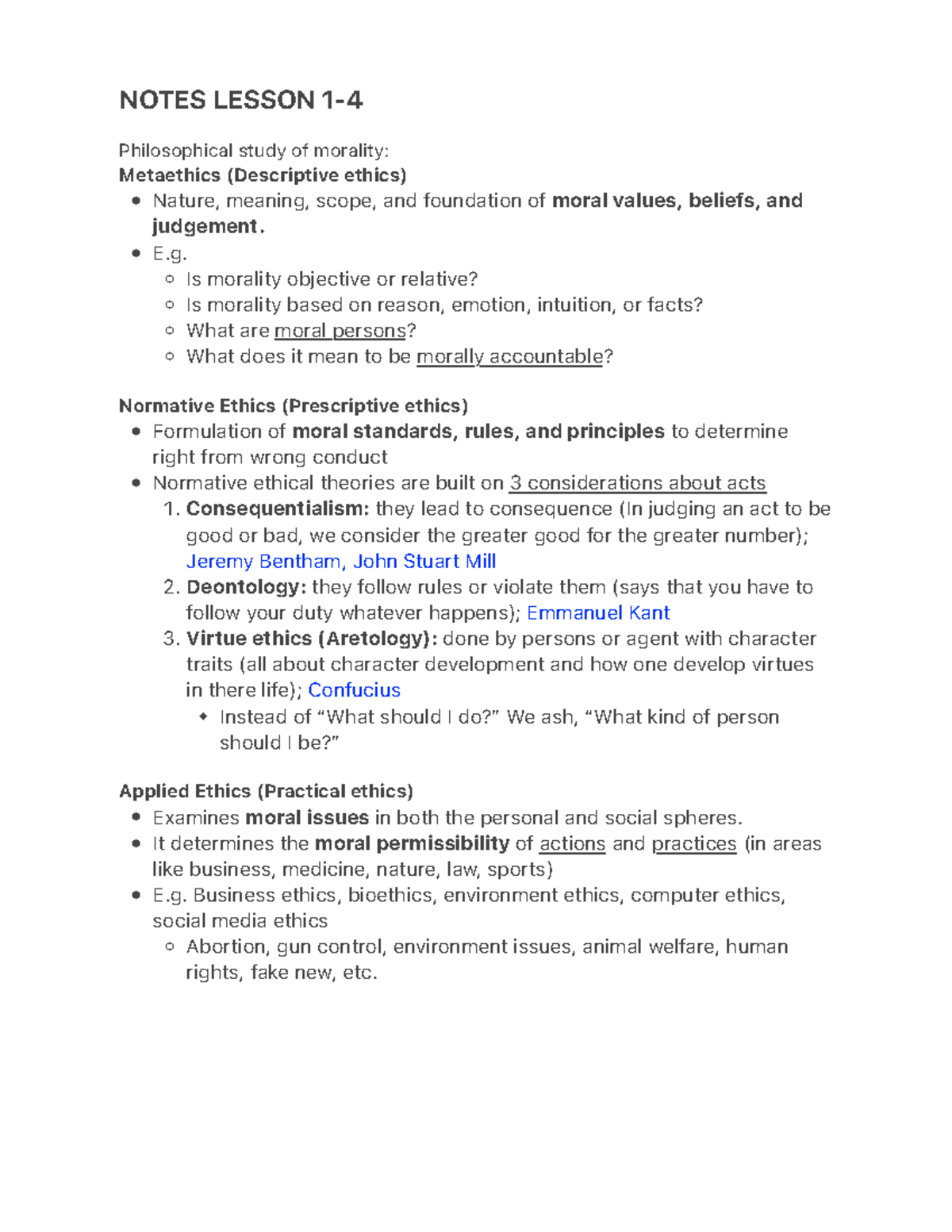 G Eethic - 1. 2. 3. NOTES LESSON 1- Philosophical study of morality ...