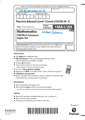 2H - Answers - practise - ONMATHS Edexcel GCSE Prediction Mathematics ...