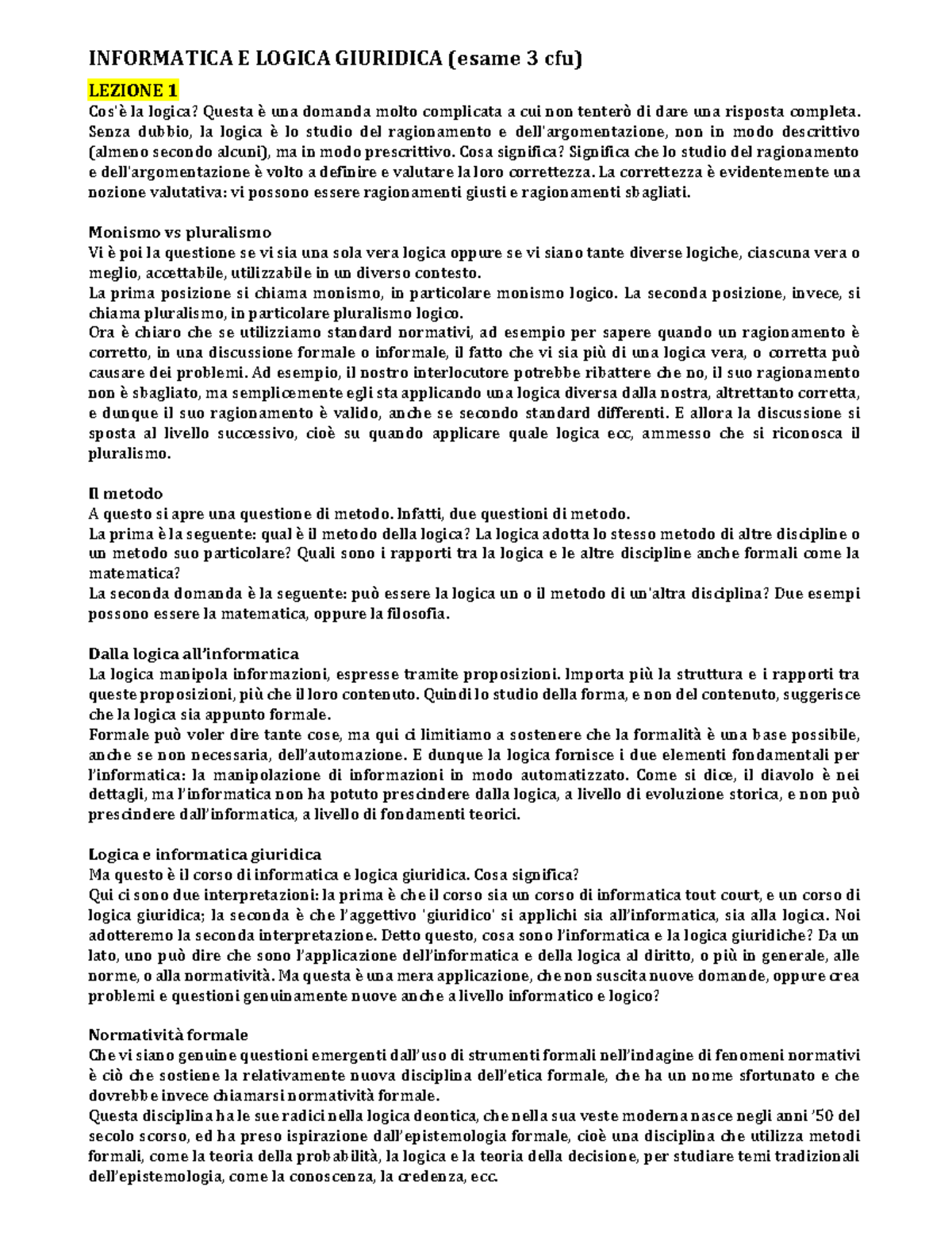 Informatica E Logica Giuridica - INFORMATICA E LOGICA GIURIDICA (esame ...