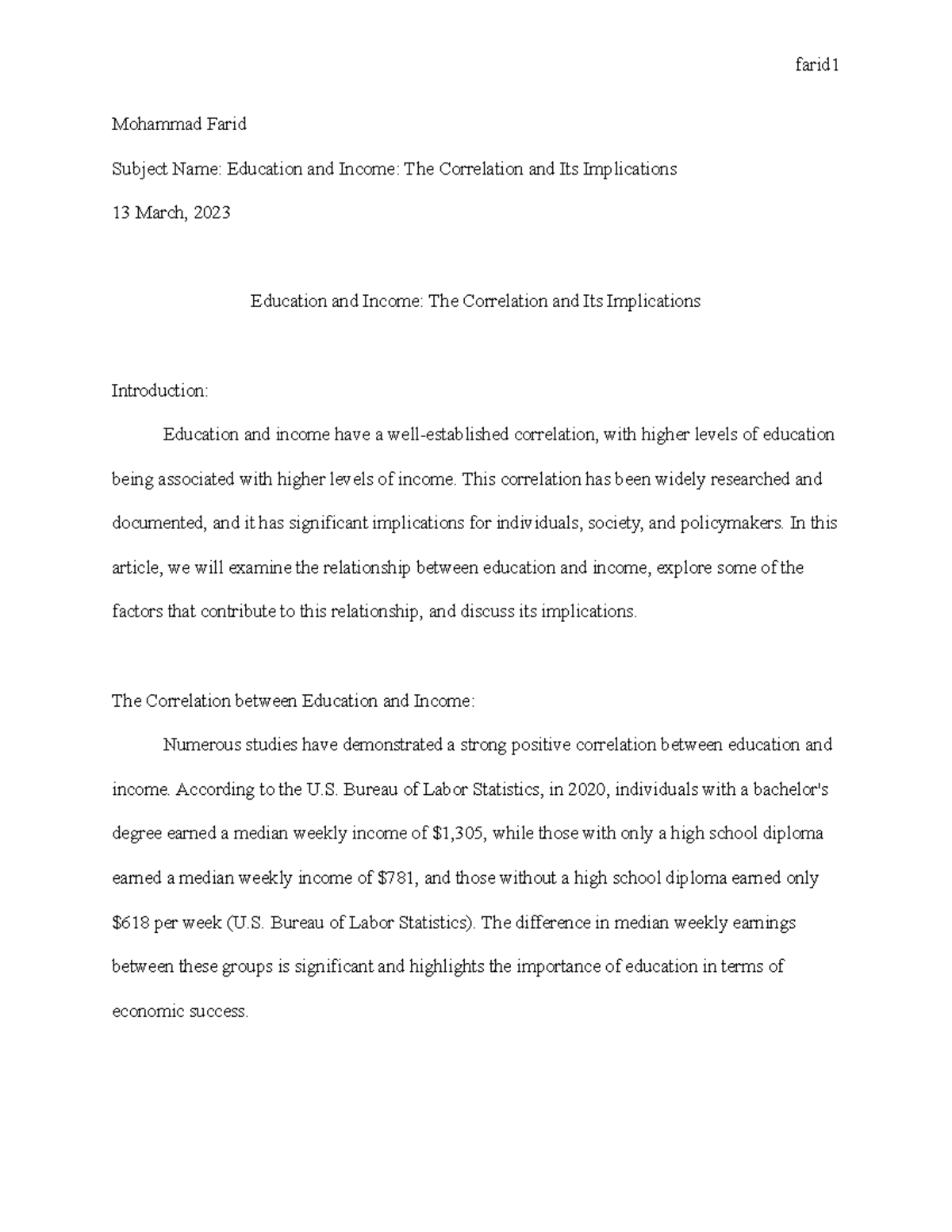 Education and Income The Correlation and Its Implications, S9 ...