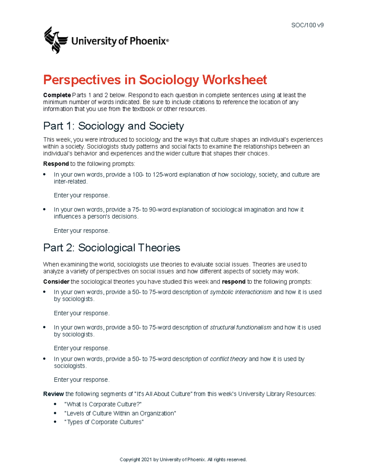 Society Sociology Worksheet