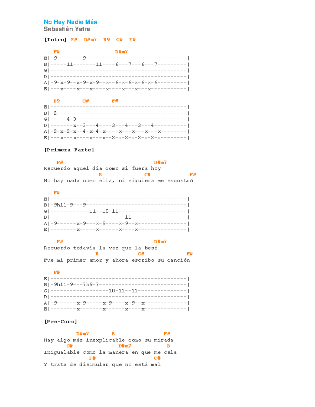 No Hay Nadie Más - Sebastián Yatra Guitarra - No Hay Nadie Más ...