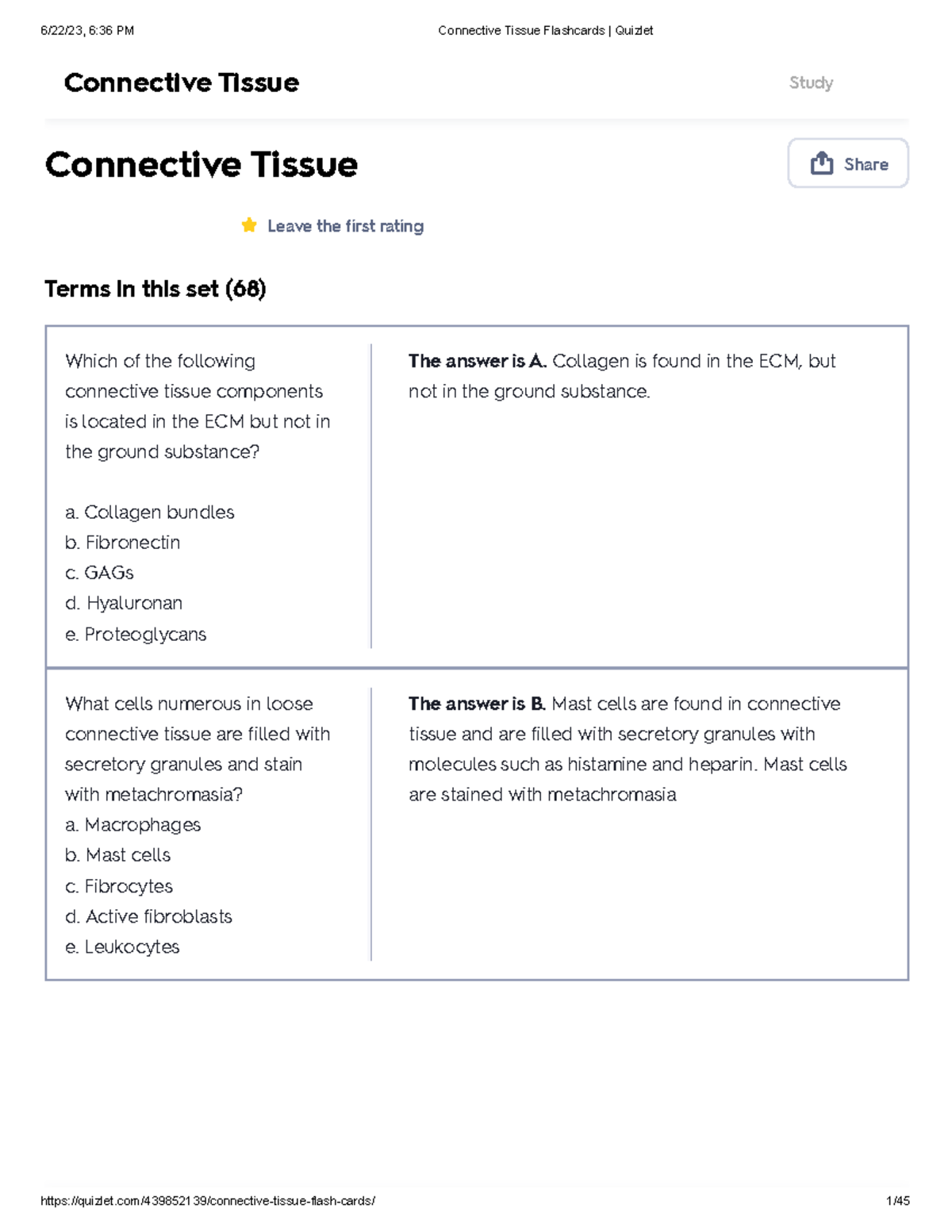 Connective Tissue Flashcards Quizlet - Connective Tissue Share Leave ...