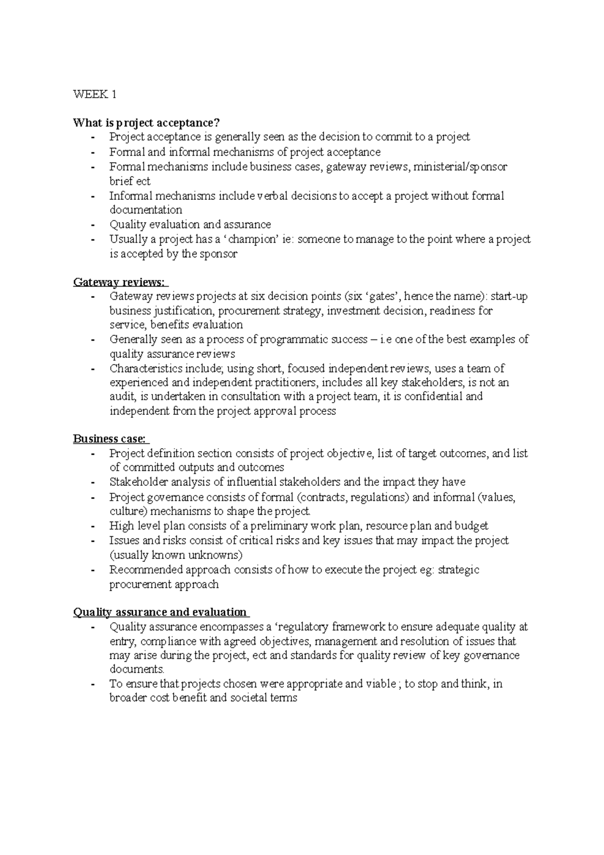 PMGT2855 Notes - WEEK 1 What is project acceptance? - Project ...