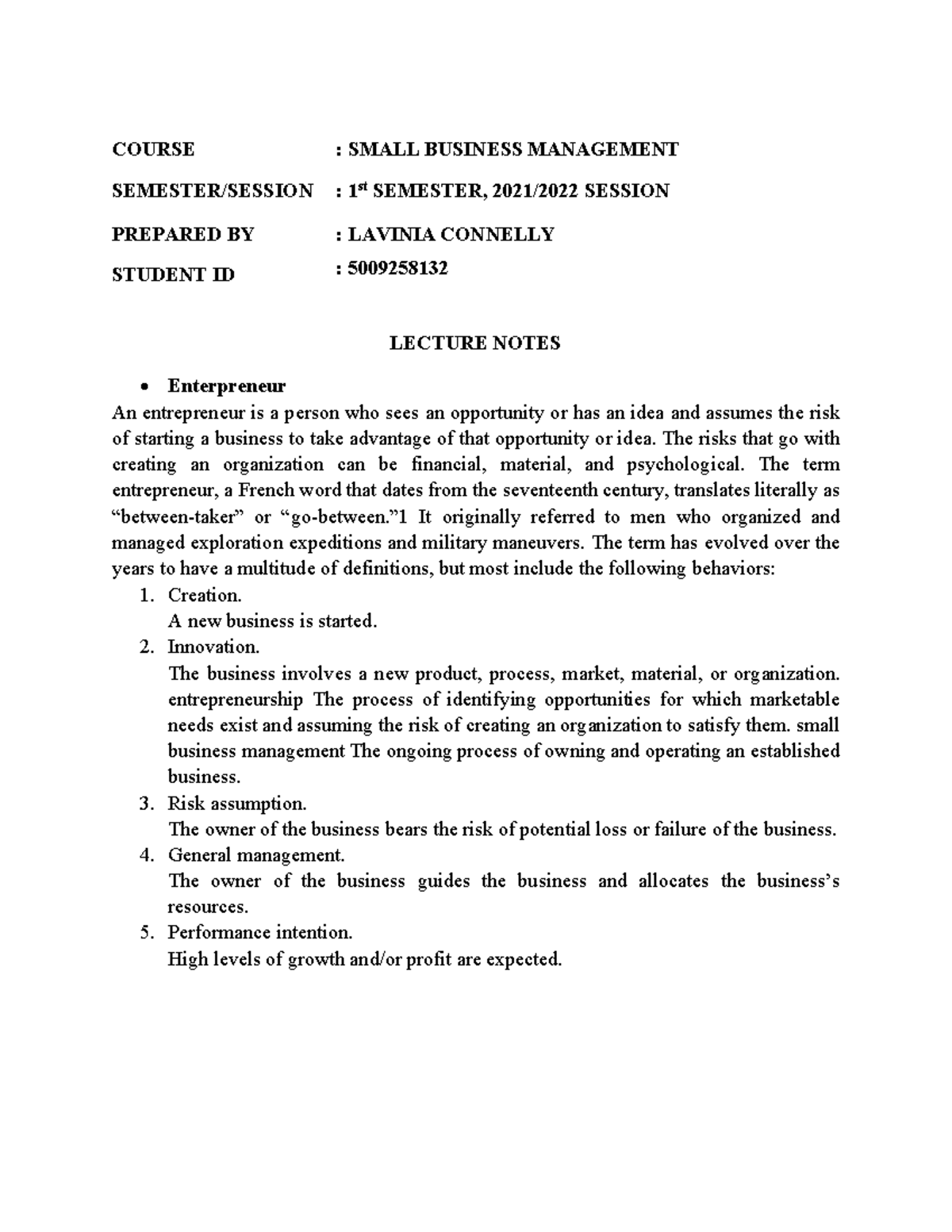 Small Business Management (3)- Lecture Notes - COURSE : SMALL BUSINESS ...