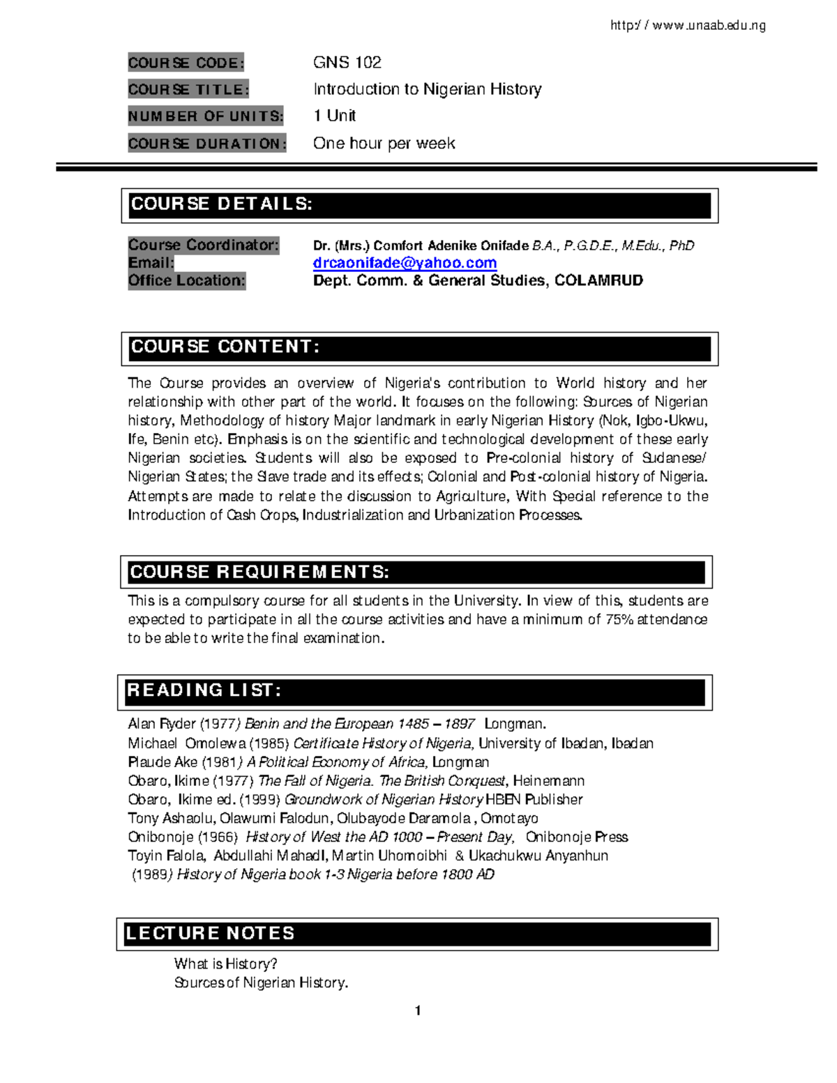 GNS 102 - COURSE CODE: GNS 102 COURSE TITLE: Introduction to Nigerian ...
