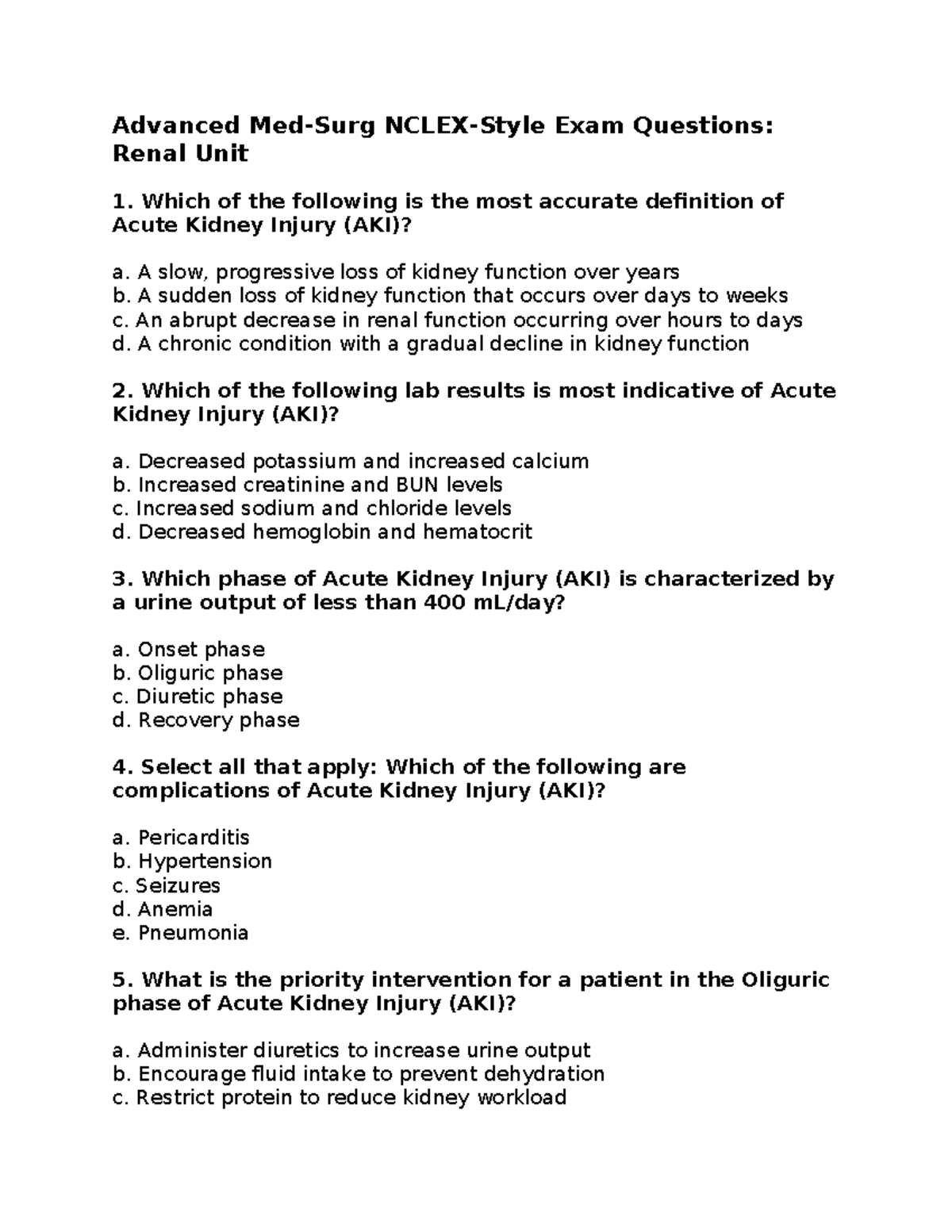 Document (13) - Med surg - Advanced Med-Surg NCLEX-Style Exam Questions ...