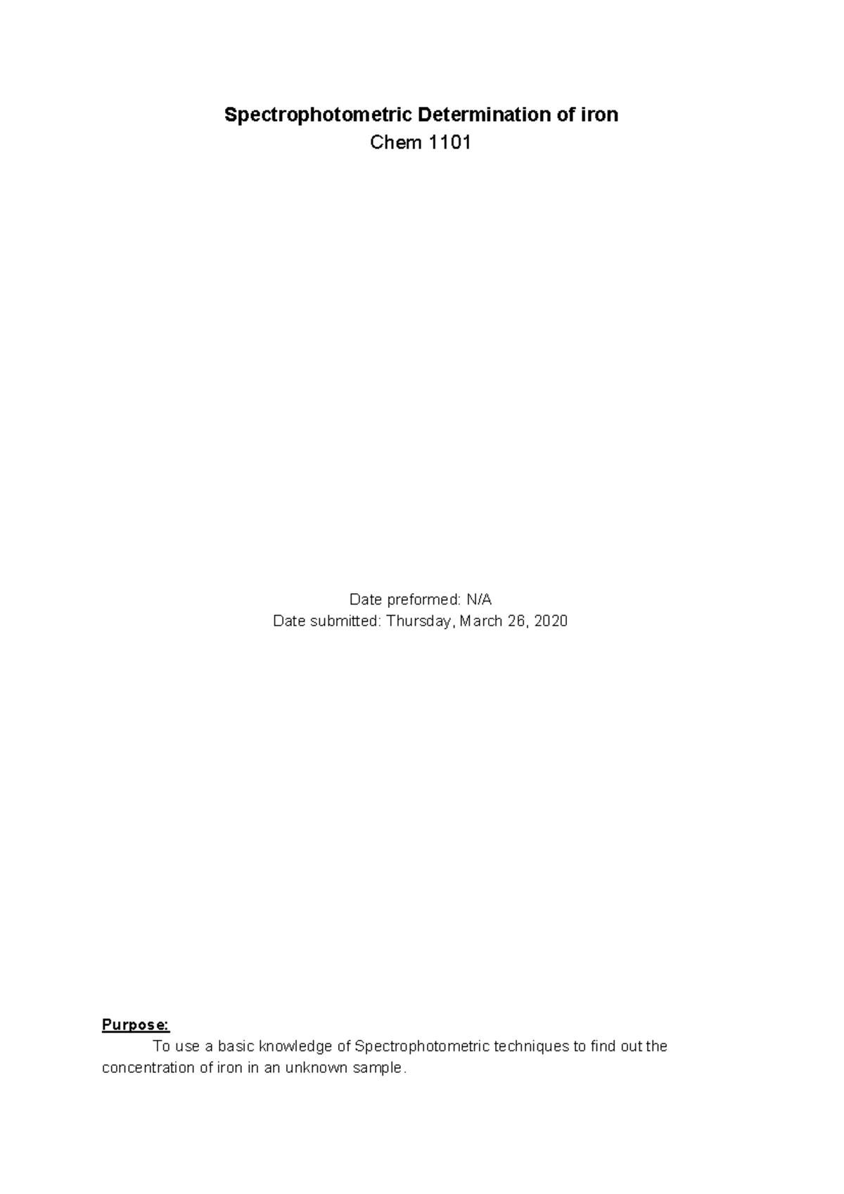 Iron lab - the Iron lab - Spectrophotometric Determination of iron Chem ...