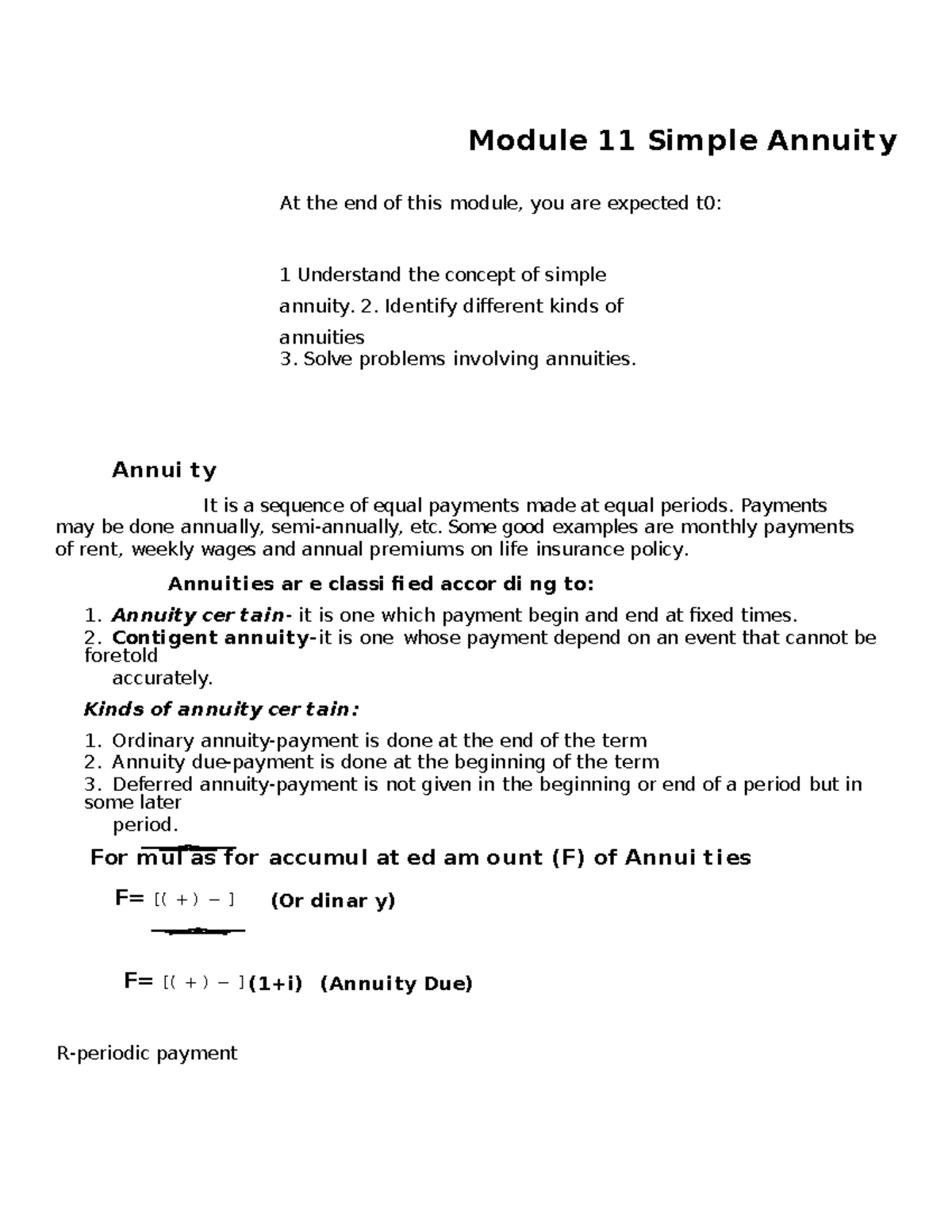 W11-12 Module 011 Simple Annuity - Module 11 Simple Annuity At the end ...