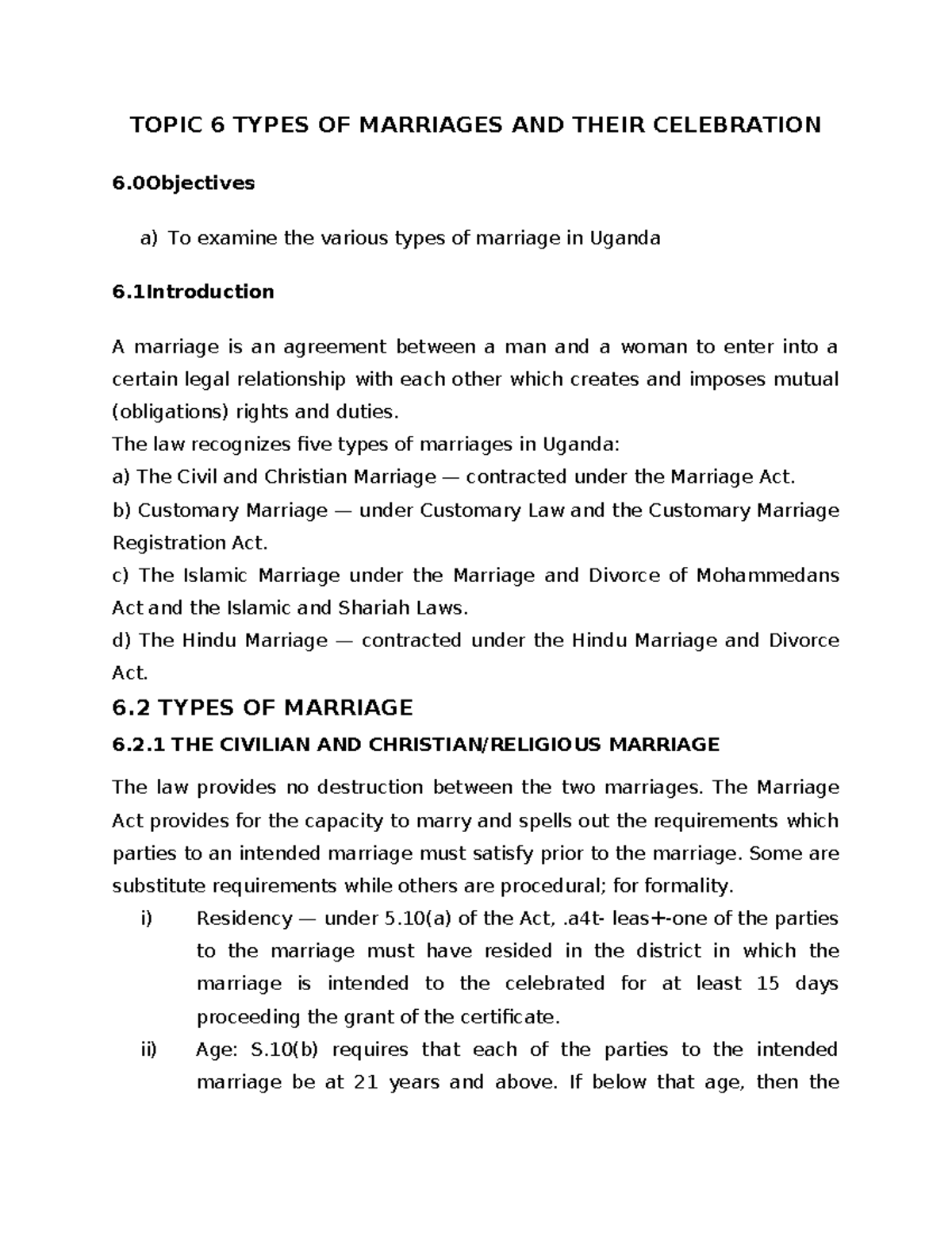 Topic 6 Types OF Marriages AND Their Celebration-2 - TOPIC 6 TYPES OF ...