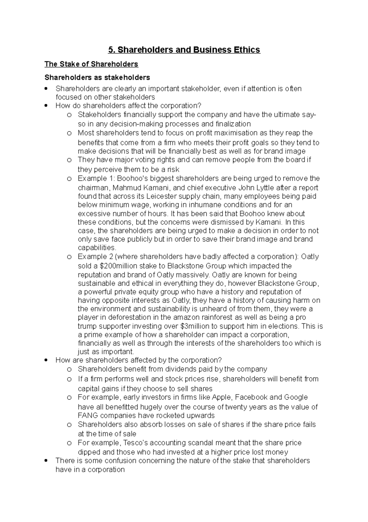 Shareholders and Business Ethics - 5. Shareholders and Business Ethics ...