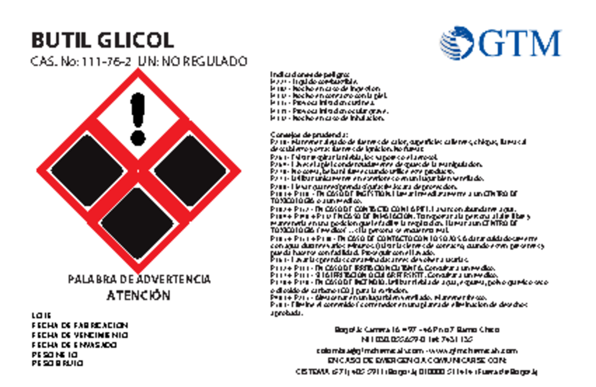 ETQ Butil Glicol GTM - TE ESM - ! Indicaciones de peligro: H227 ...