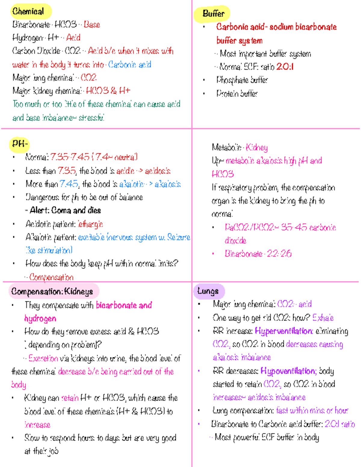 Acid base imbalances - notes - Chemical Bicarbonate- HCO3 - Base ...