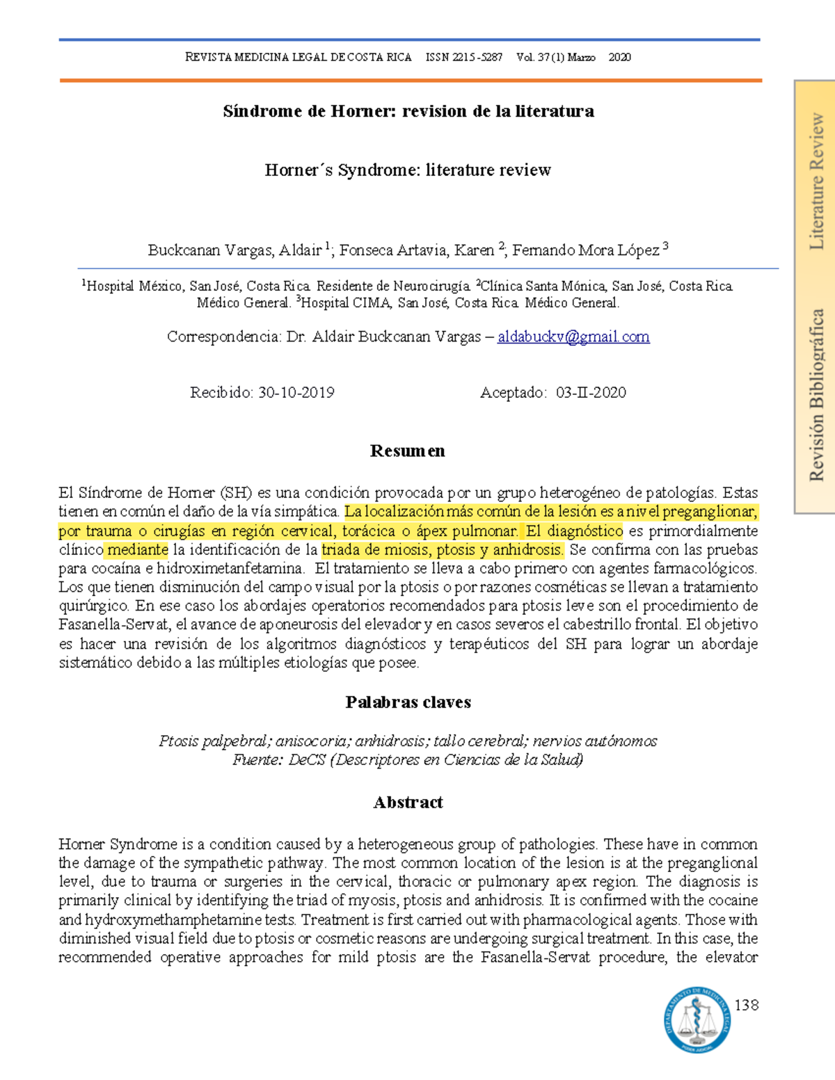Sindrome DE Horner - Síndrome de Horner: revision de la literatura ...