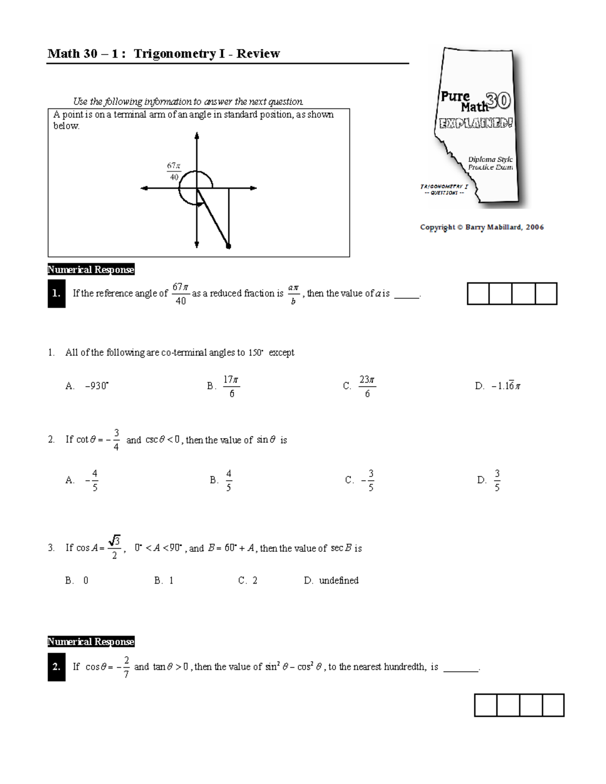 An extra Review found on the Internet....Trigonometry I (full size ...