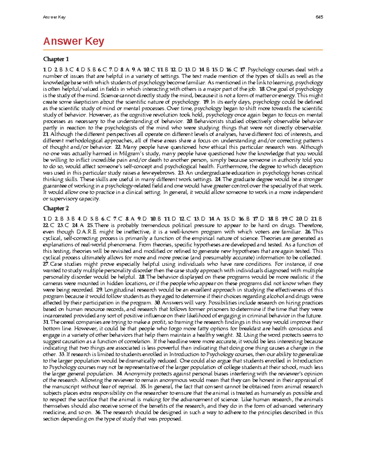 Psychology-4 - practice answers for intro to psychology - Answer Key ...