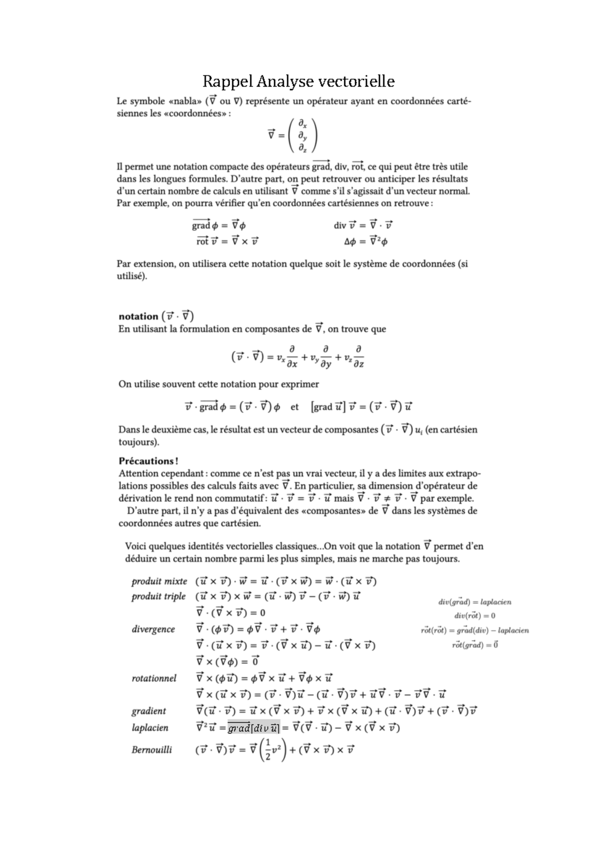 0. Rappel Analyse Vectorielle - Optique Géométrique - Rappel Analyse ...