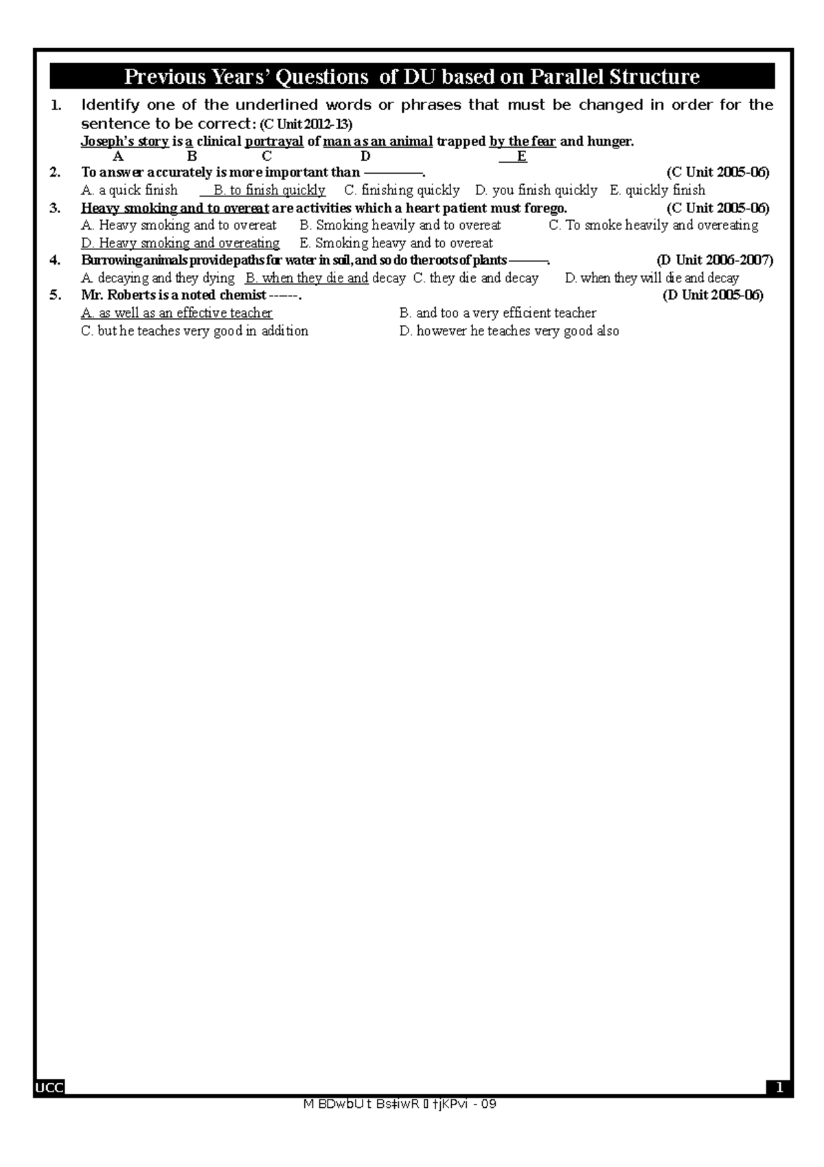 Parallel structure based questions for practice - UCC Previous Years ...