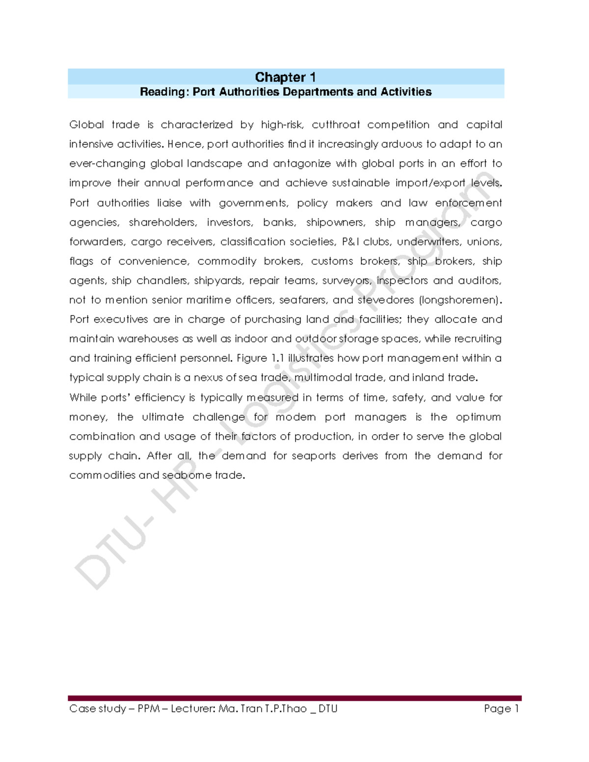 W1-Reading - Case study – PPM – Lecturer: Ma. Tran T.P _ DTU Page 1 ...