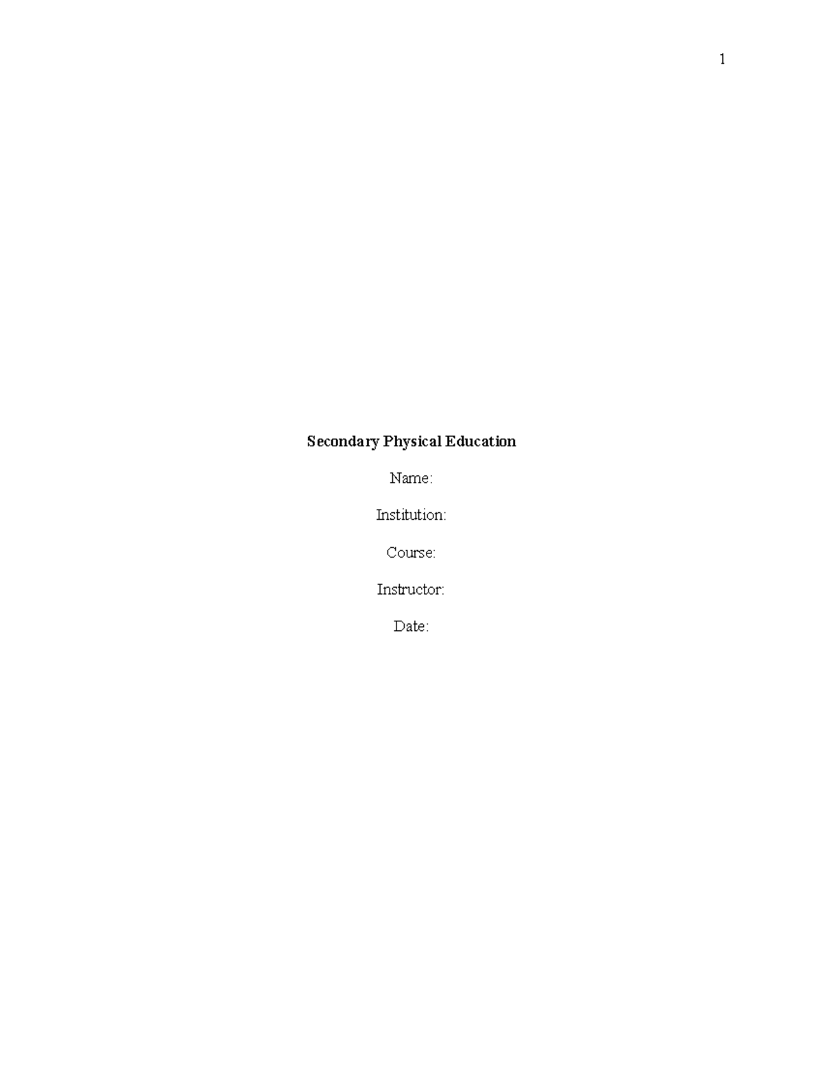 Secondary Physical Education - Secondary Physical Education Name ...