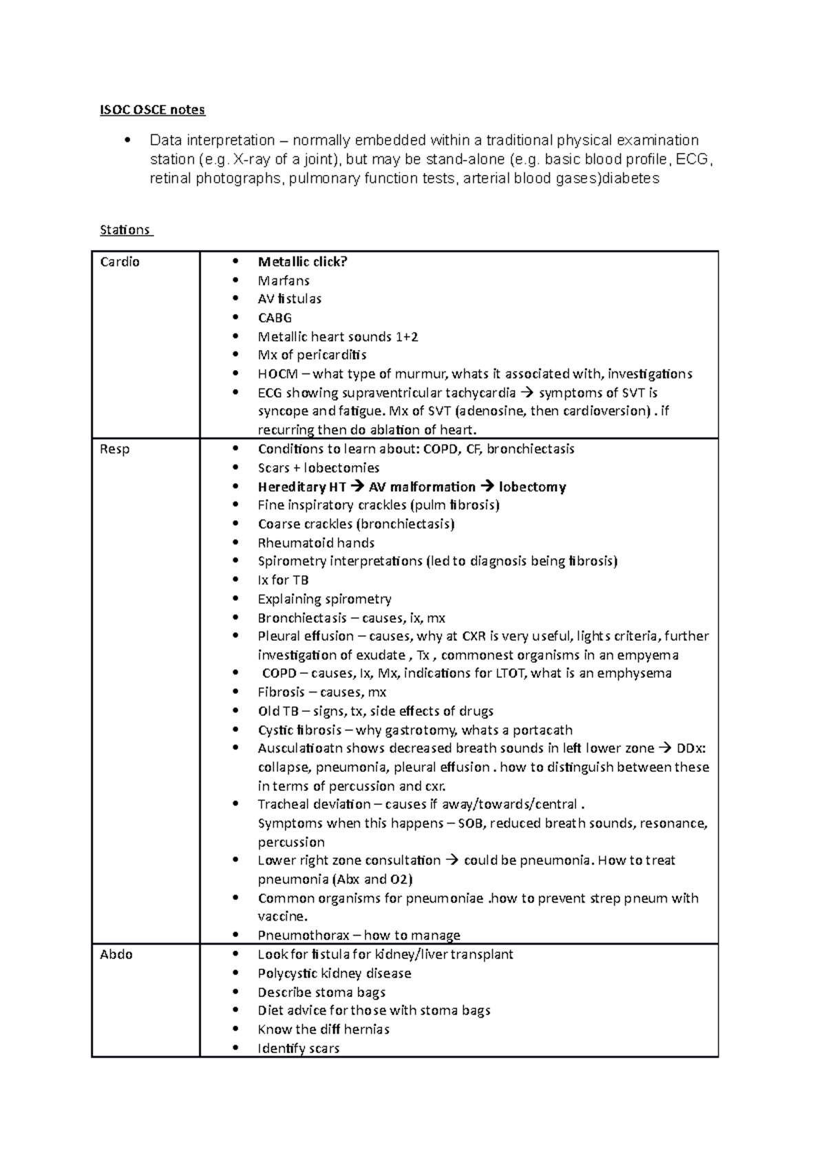 ISOC OSCE notes - ISOC OSCE notes Data interpretation – normally ...