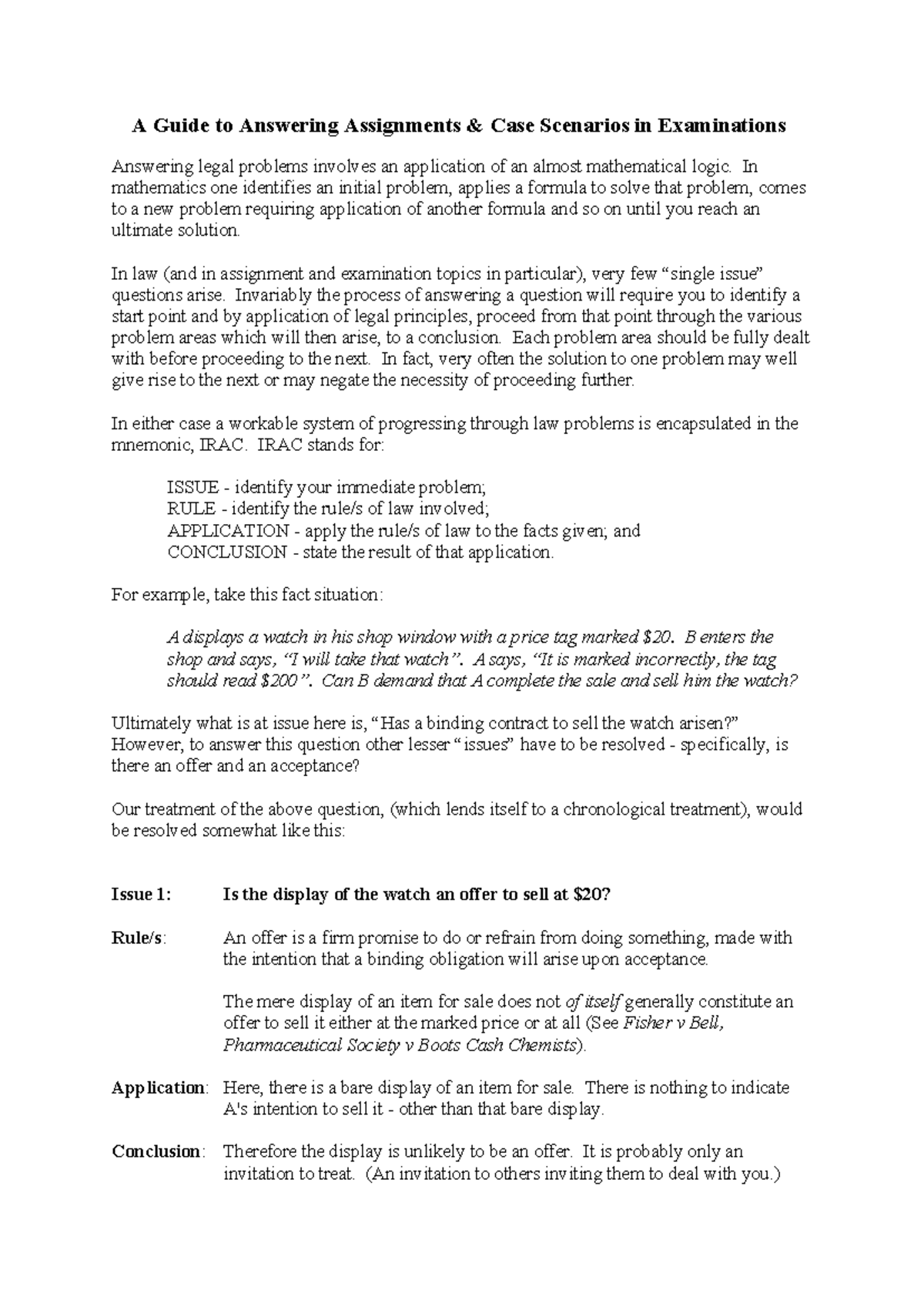 More On Irac Method Of Legal Analysis Version 3 A Guide To Answering