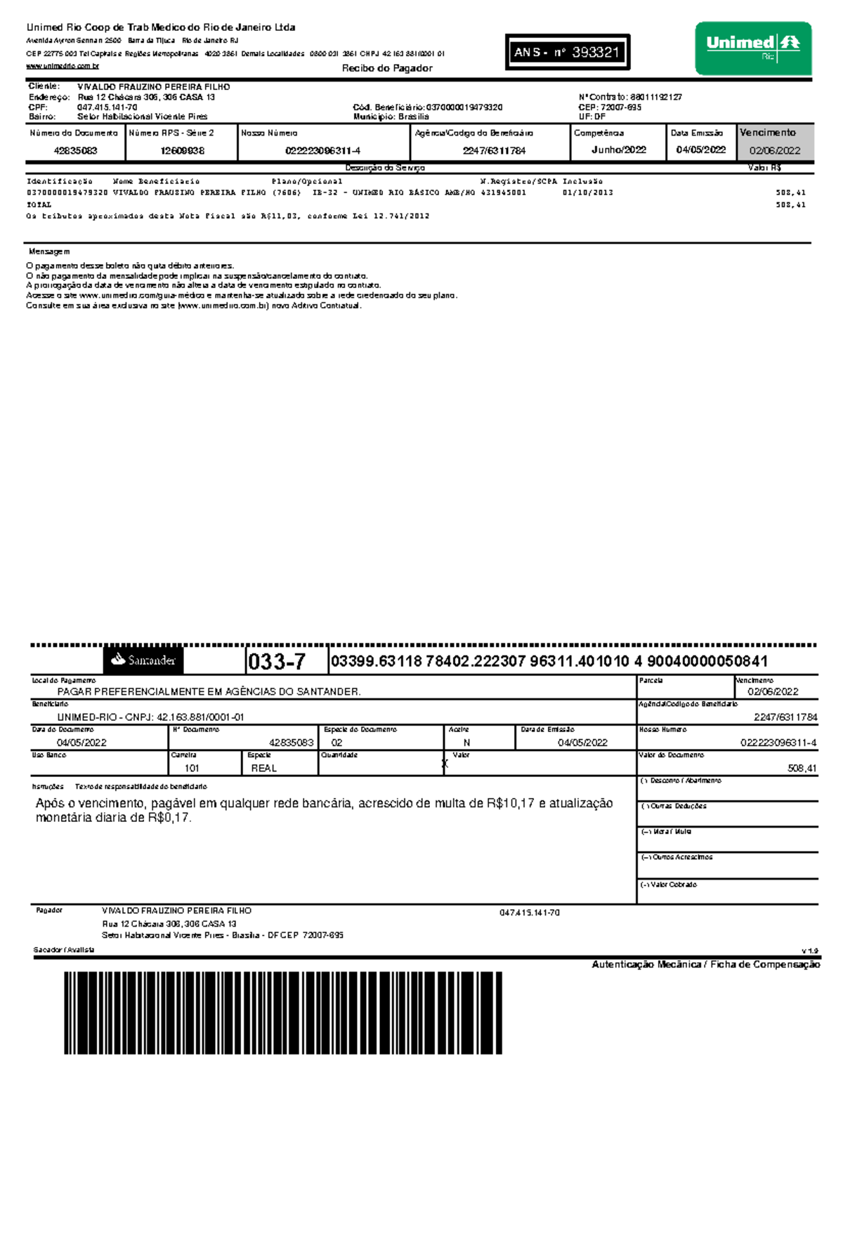 Boleto (16) - dsadasdsa - Número do Documento Cliente: VIVALDO FRAUZINO ...
