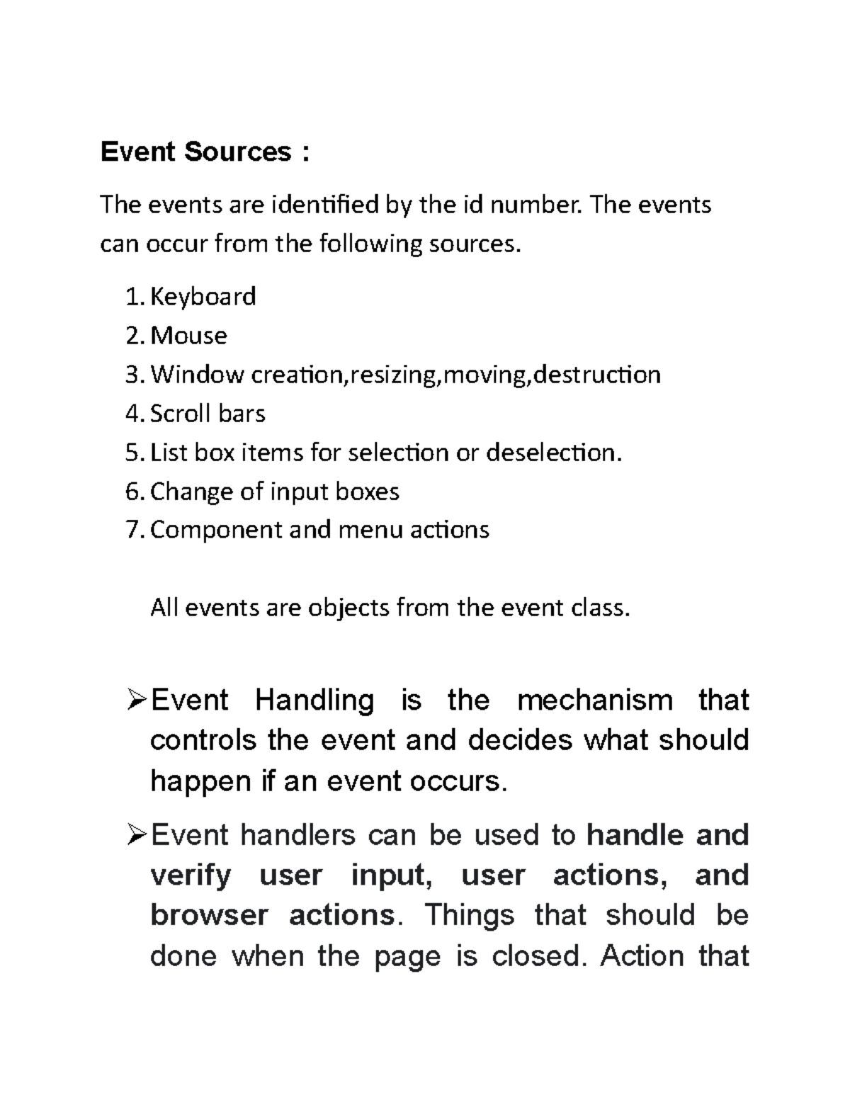 Unit V Events Handling And Applets Event Sources The Events Are