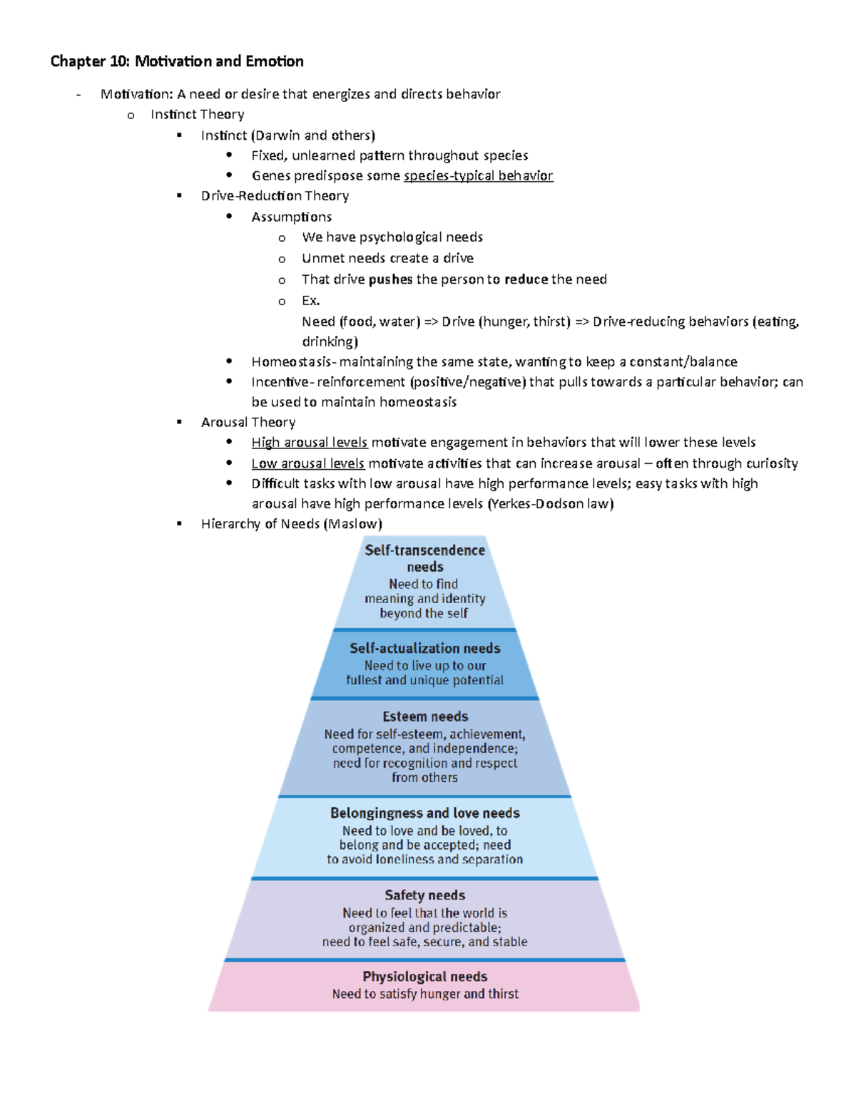 Psych 11.2.16 Chapter 10 Motivation and Emotion - Chapter 10 ...