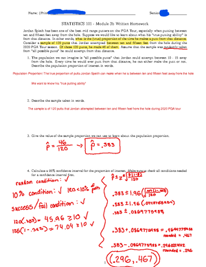 Module 1b Written HW - Name: (Print) Section: STATISTICS 101 - Module ...