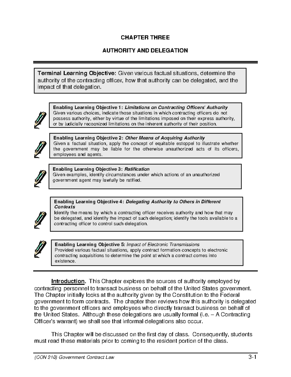 Chap3.prn copy - Interesting note - (CON 210) Government Contract Law 3- CHAPTER THREE AUTHORITY ...
