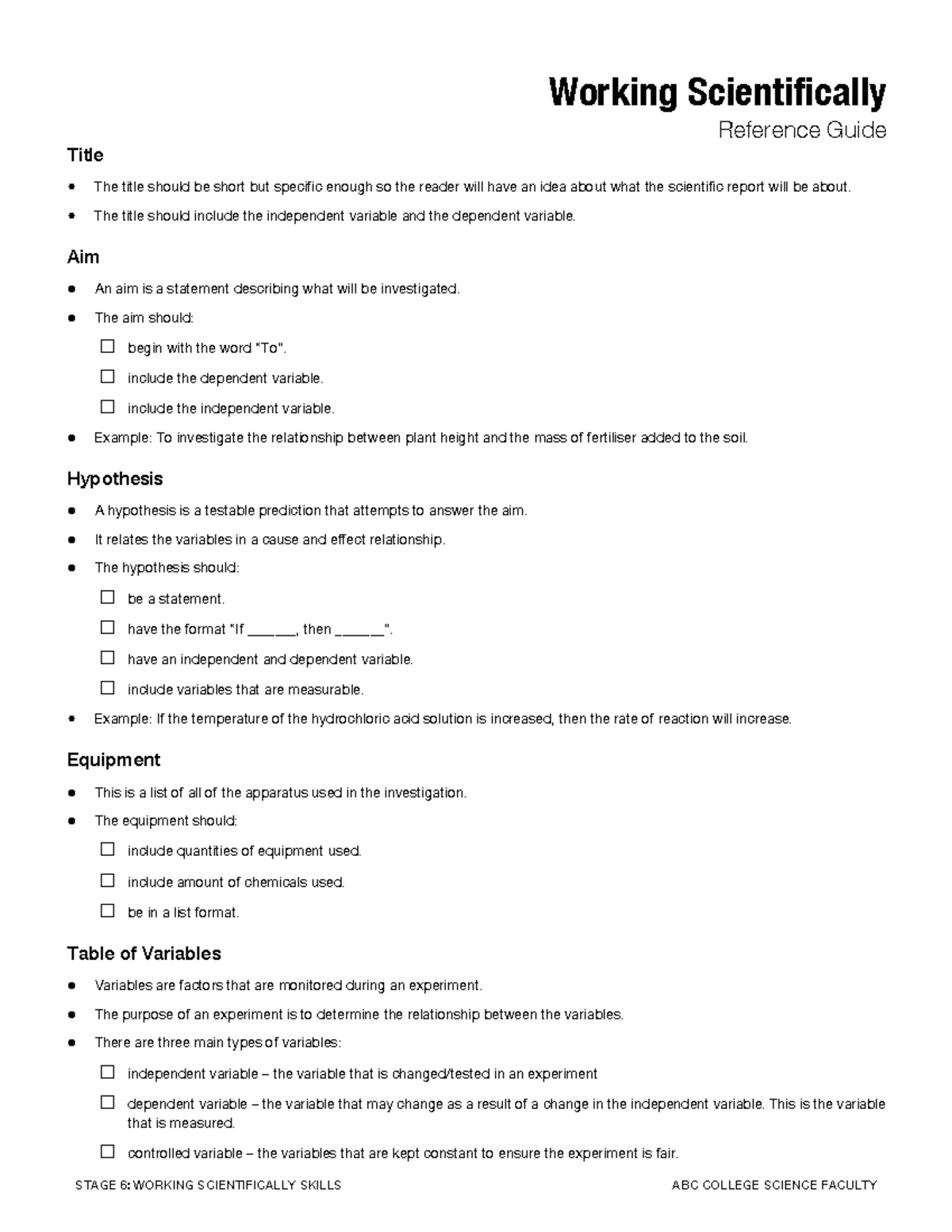 Writing Scientific Reports (Stage 6) - Working Scientifically Reference ...