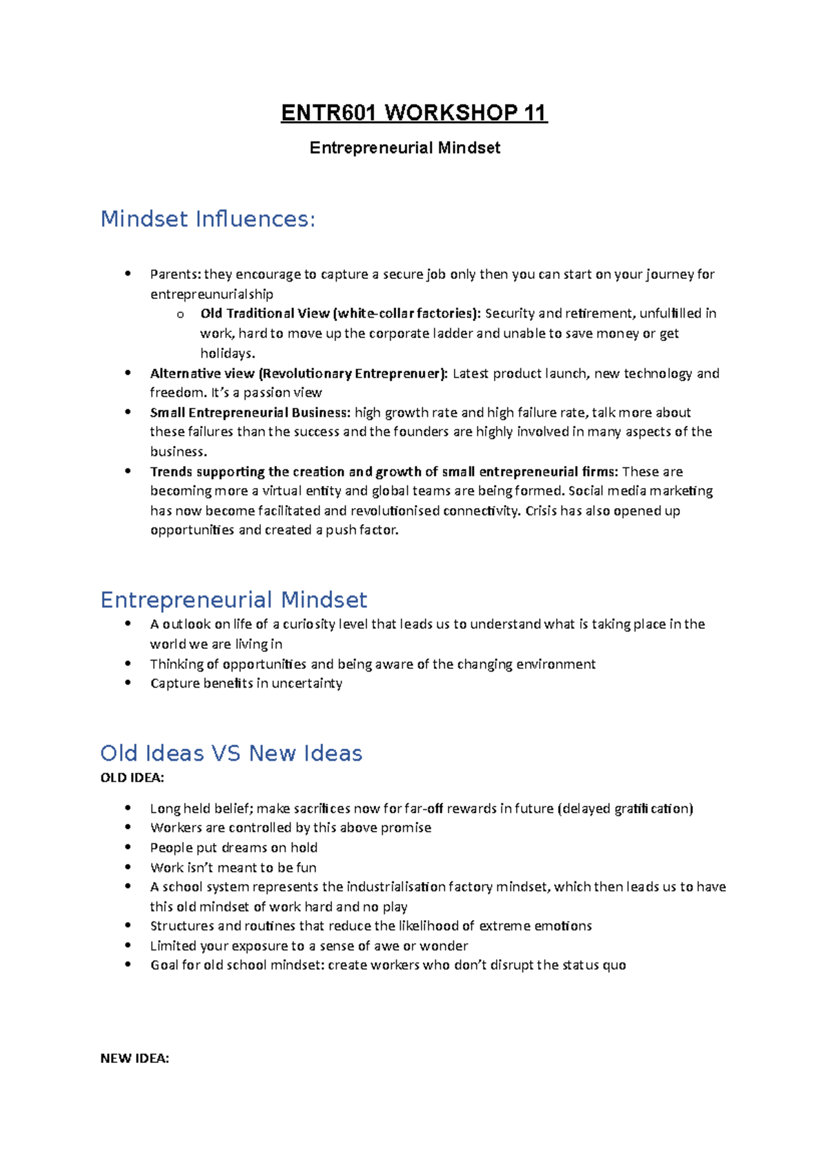 ENTR601 Workshop 11 - LECTURE NOTES - ENTR601 WORKSHOP 11 ...