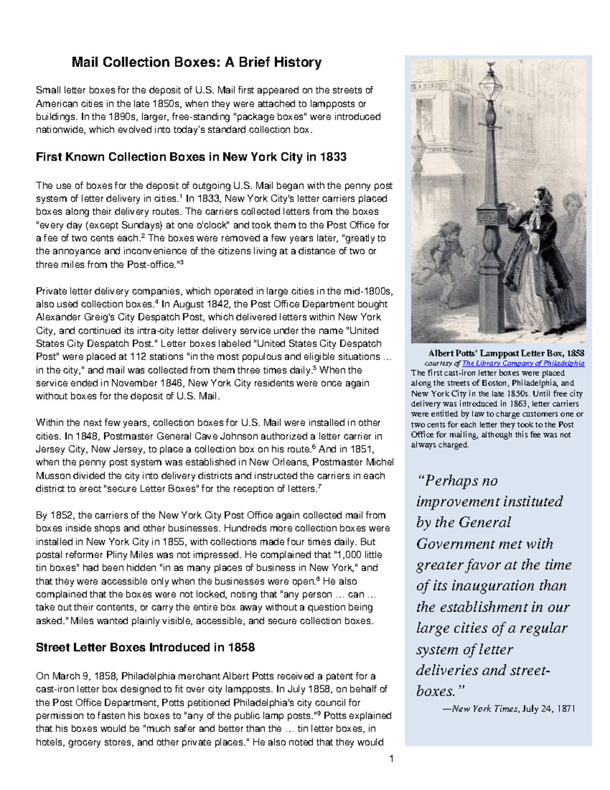 Mail-collection-boxes - Albert Potts' Lamppost Letter Box, 1858 ...