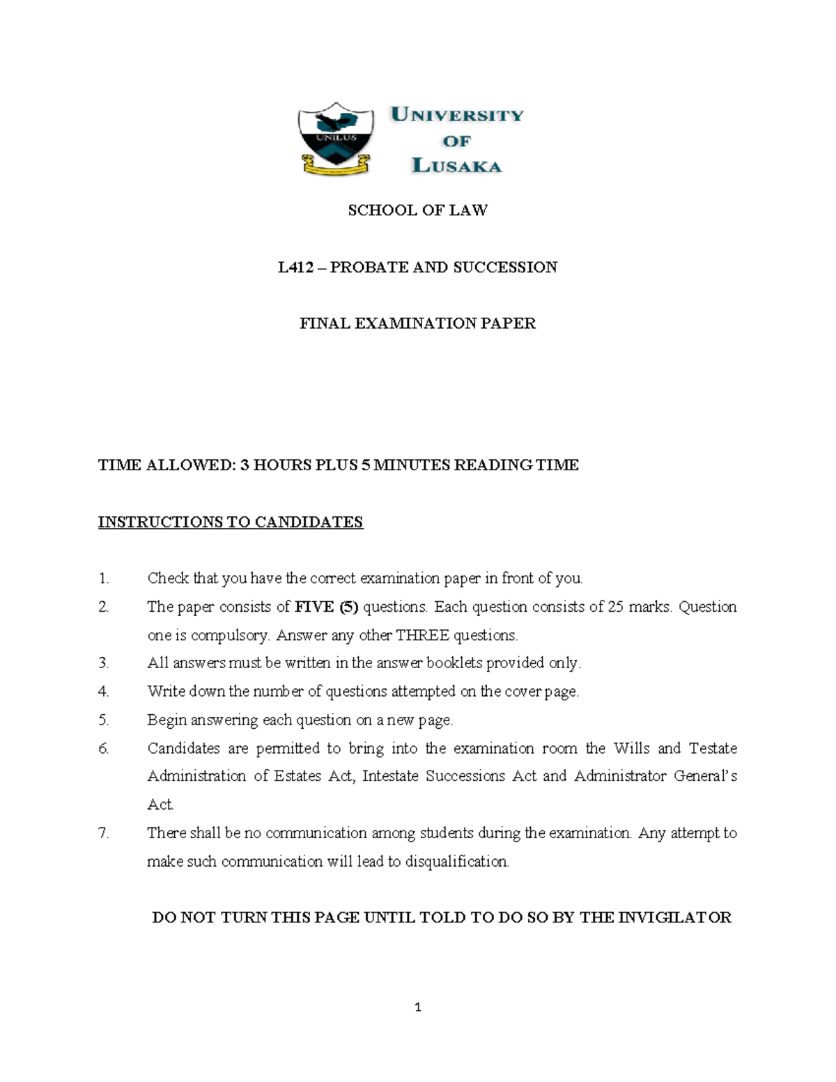 probate and succession - SCHOOL OF LAW L412 – PROBATE AND SUCCESSION ...